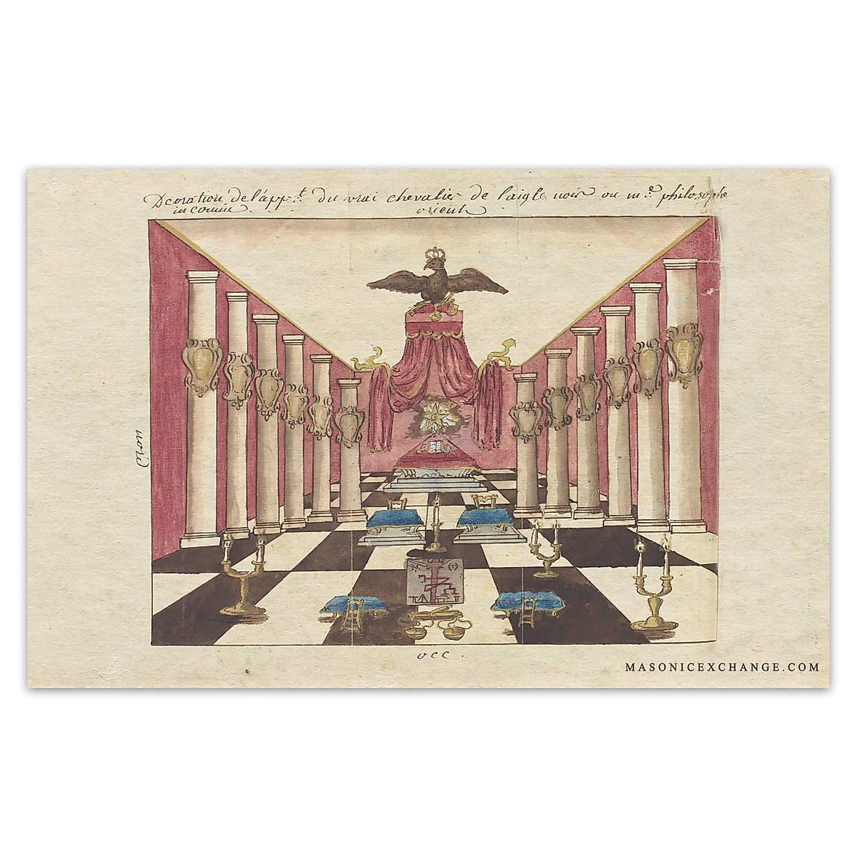 Masonic Poster Rite Scottish Memphis Misraim 57th Degree – Sublime Degree of Rose Croix of Germany or Knight of the Black Eagle – Decoration of the Suite (11"x17" Poster)