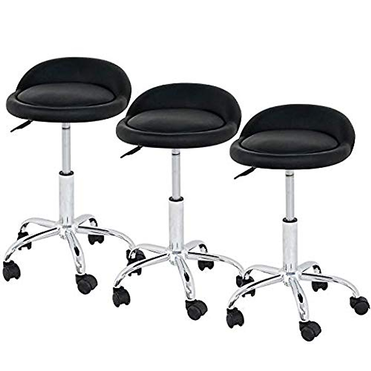 HomGarden Adjustable Hydraulic Rolling Swivel Stool for Massage Salon Office Facial Spa Medical Tattoo Chair Stool w/Backrest Cushion & Wheels, Set of 3