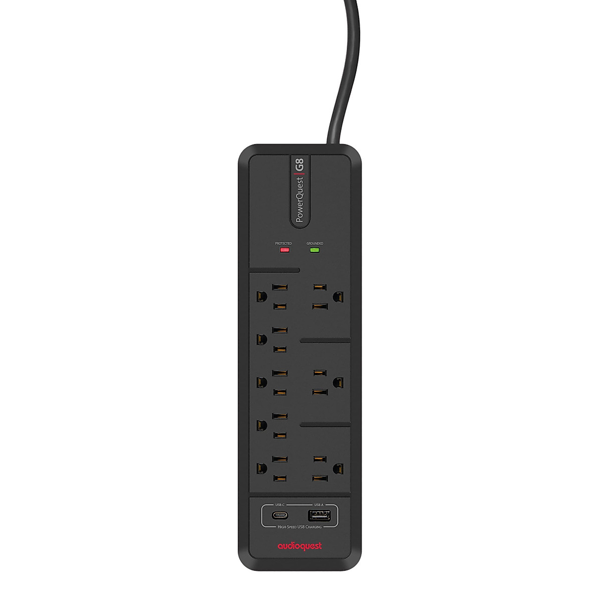 AudioQuest PowerQuest G8 – 8-Outlet Surge Protector with USB-A and USB-C Charging Ports - Perfect for TV, AV Receiver, Xbox, Playstation, Soundbar, Computer, and Home Office
