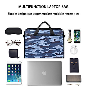 Blue Camouflage Laptop Computer Bag Waterproof Shoulder Messenger Bag 13-15 inch Durable Laptop Tote Bag with Shoulder Strap Handle Lightweight Crossbody Briefcase
