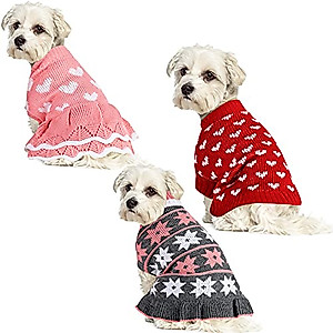 Xuniea 3 Pieces Dog Sweater Dress with Leash Hole Dog Coat Knitwear Vest Turtleneck Pullover Warm Pet Sweater Small Dog Sweater Pet Clothes Sweater for Puppy Cat Dog (Gray, Pink, Red, Medium, Small)
