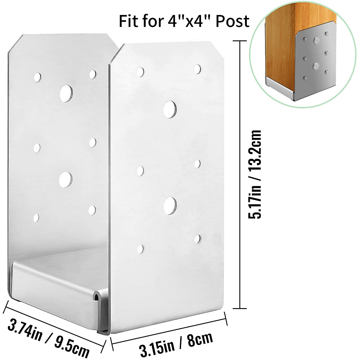 HomiShare 4"x 4" Post Base, 4Pcs Stainless Steel Post Anchor (Inner Size:3.74 x 3.15"), Adjustable Post Bracket Fits for 4"x4" Wood Post, Post Base for Rough Size Lumber (4"x4", 4Pcs)