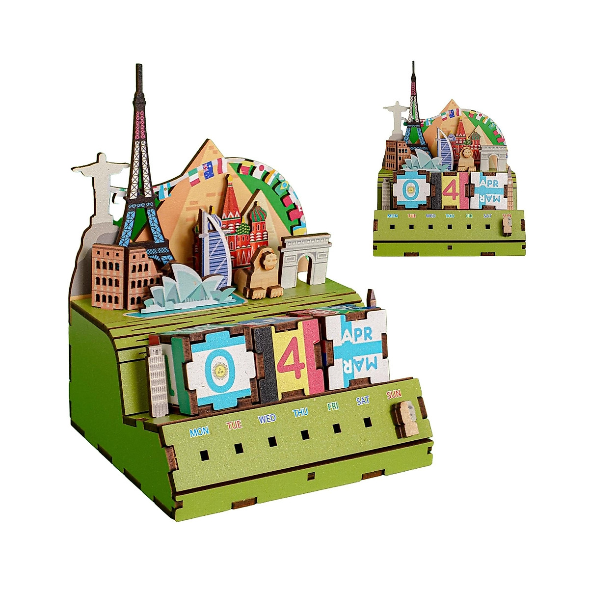 Tonecheer 3D DIY Wooden Yearly Calender, Creative Desk Calender, 3D Puzzle Decorative Calendar, Small Desk Calendar, Table Calendar (World Culture Calendar)