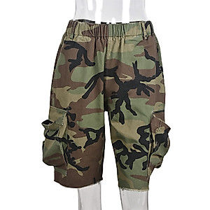 Vakkest Women's Camo Cargo Pants High Waist Slim Fit Trousers Camouflage Active Jogger Pocket Sweatpants with Belt