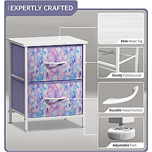 Sorbus Nightstand with 2 Drawers - Kids Bedside Furniture End Table Night Stand - Steel Frame, Wood Top & Easy Pull Fabric Bins - Dresser & Chest for Home, Bedroom Accessories, Office & College Dorm