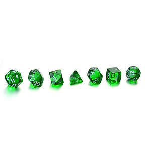 REINDEAR 7 Die Polyhedral Role Playing Game Dice Set with Velvet Pouch (Transparent Dark Green)