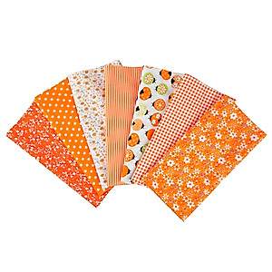 7PCS Flower Cotton Fabric Squares 20" x 20" Fat Quarter Fabric Bundles Craft Fabric for Patchwork Sewing Quilting Crafting DIY (Orange)