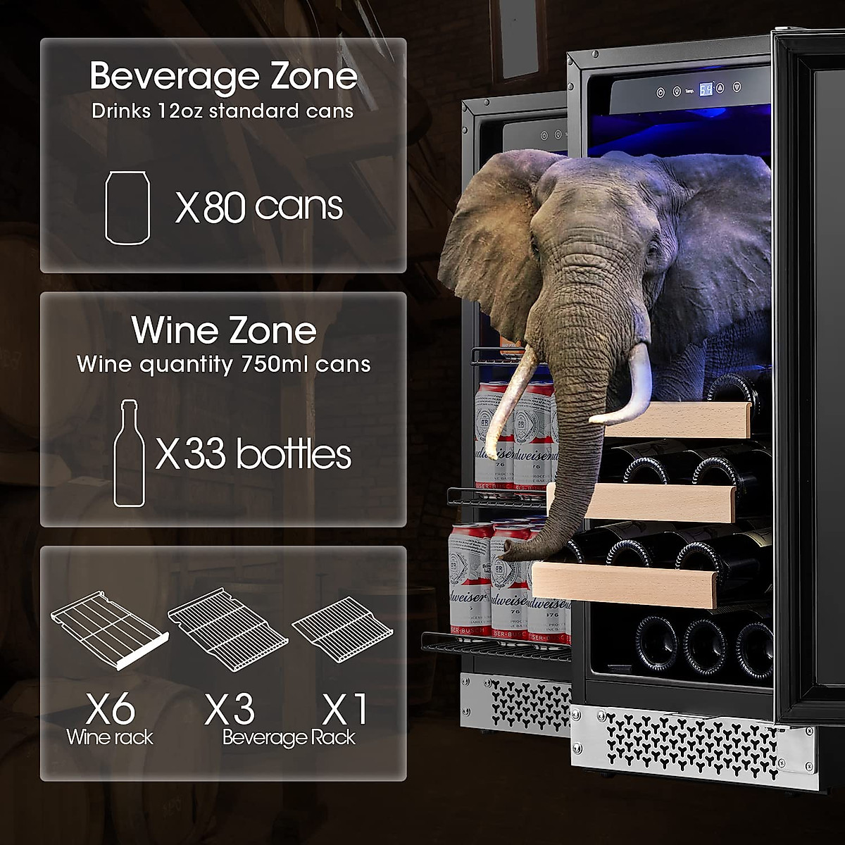 Yeego 30 inch Wine and Beverage Refrigerator&Wine and Beer Fridge,Two 15" Wine Beverage Coolers Under Counter Freestanding Wine Beer Fridge, Hold 33 Bottles and 80 Cans (Two Pack)