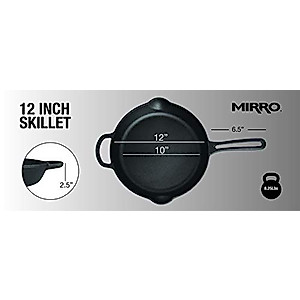 Mirro MIR-19053 12" Pre-Seasoned Ready to Use Round Cast Iron Skillet with Helper Handle, Black