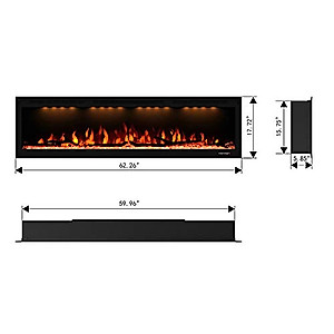 Valuxhome Electric Fireplace, 60 Inches Fireplace, Recessed and Wall Mounted Fireplaces for Living Room with Remote, Overheating Protection, Logset and Crystal, Touch Screen, 1500W/750W, Black