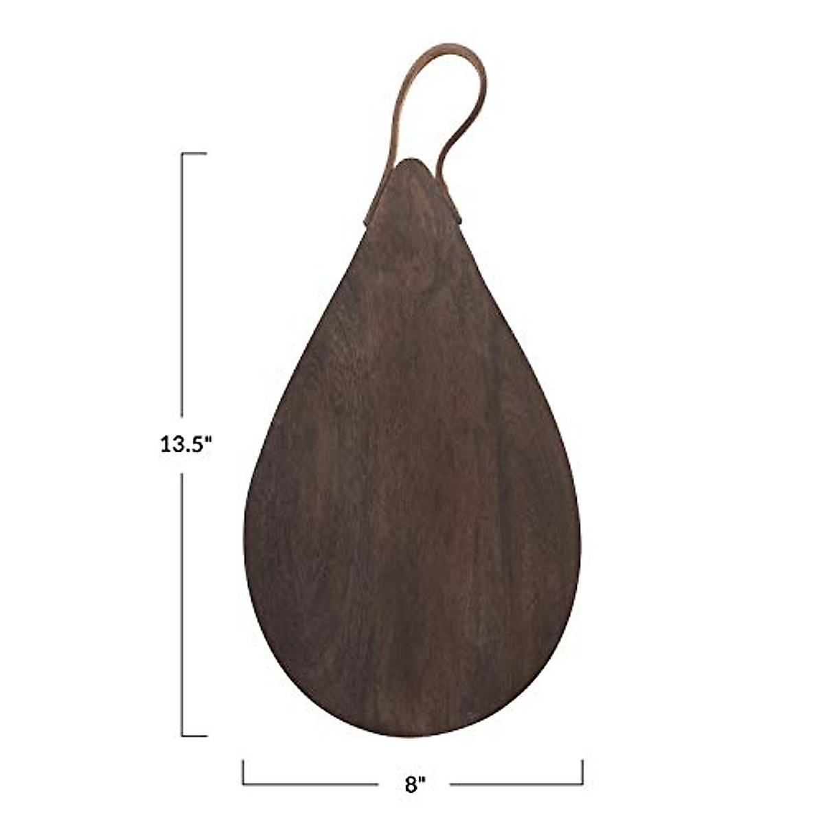 Creative Co-Op Mango Wood Cheese Leather Handle, Espresso Finish Cutting Board, 13.5" x 8"