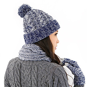 DTBG Knitted Beanie Gloves & Scarf Winter Set Warm Thick Fashion Hat Mittens 3 in 1 Cold Weather for Women Blue