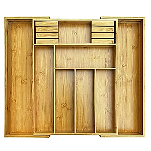 ZHOMA Bamboo Expandable Kitchen Drawer Organizer for Utensils Holder - Silverware Organizer/Utensil Holder and Cutlery Tray with Grooved Drawer Dividers - Natural