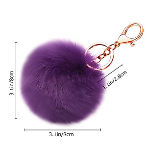 Soleebee Soft Artificial Rabbit Fur Keychain Plush Ball Key Ring Cute Pom Pom Bag Charm for Women Girls (A-Hot Pink)