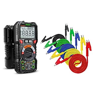 KAIWEETS Digital Multimeter TRMS 6000 Counts Ohmmeter with 5PCS Alligator Clips Electrical Test Leads Set, Multimeter Measures Voltage Current Amp Resistance Diodes Continuity Duty-Cycle Capacitance T