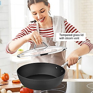 Faseem Frying Pans Nonstick with lid, Deep nonstick fry pan, Healthy non stick skillets for Cooking, Induction Compatible Non-Toxic PFOA & PFOS free (Black, 11 inch)