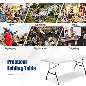 Giantex Folding Picnic Table, 6FT Card Table HDPE, Portable Foldable Tables for Party BBQ, Metal Legs, White Outdoor Camping Table with Handle, No Assembly (White)