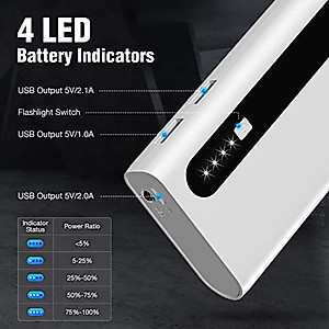 Aibocn Power Bank 10,000mAh Phone Portable Charger with Flashlight (White+Black)