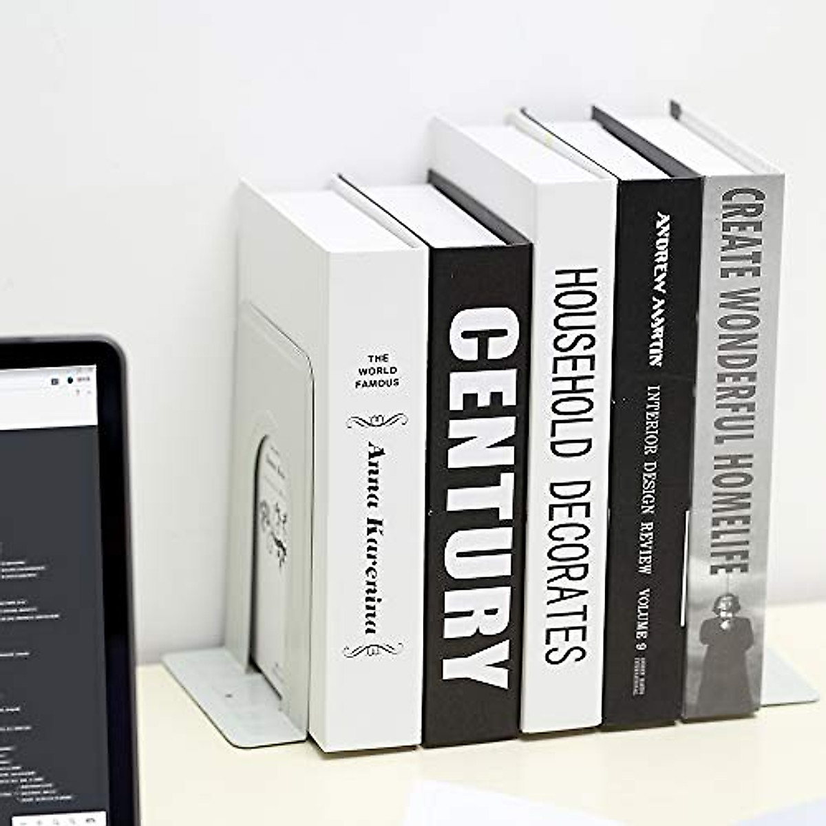 Bookends, Metal Bookends Book Ends Economy Universal Nonskid Heavy Duty Bookends Shelves Office White 6.69 x 4.9 x 4.3in,3 Pair/6 Piece