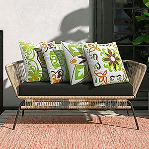 Pyonic Outdoor Waterproof Throw Pillow Covers Boho Pillow Covers 18x18 Decorative Green Garden Cushion Sham for Patio Furniture Tent Couch Park Set of 4,Light Green