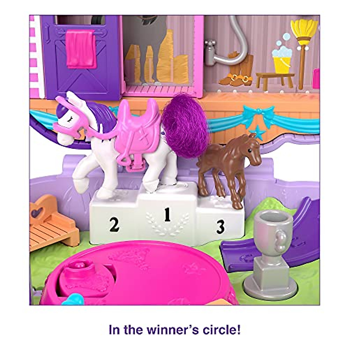 Polly Pocket Compact Playset, Jumpin' Style Pony with 2 Micro Dolls & Accessories, Travel Toys with Surprise Reveals
