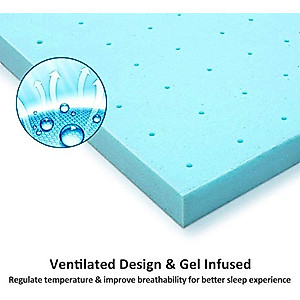 BedsPick 2 Inch Memory Foam Mattress Topper Queen Size Soft Gel Memory Foam Mattress Pad