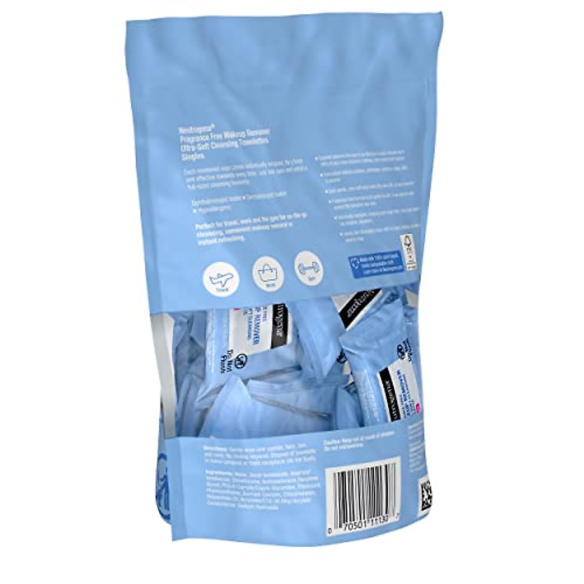 Neutrogena Fragrance-Free Makeup Remover Cleansing Towelette Singles, Individually-Wrapped Daily Face Wipes to Remove Dirt, Oil, Makeup & Waterproof Mascara for Travel & On-the-Go, 20 ct (Pack of 6)