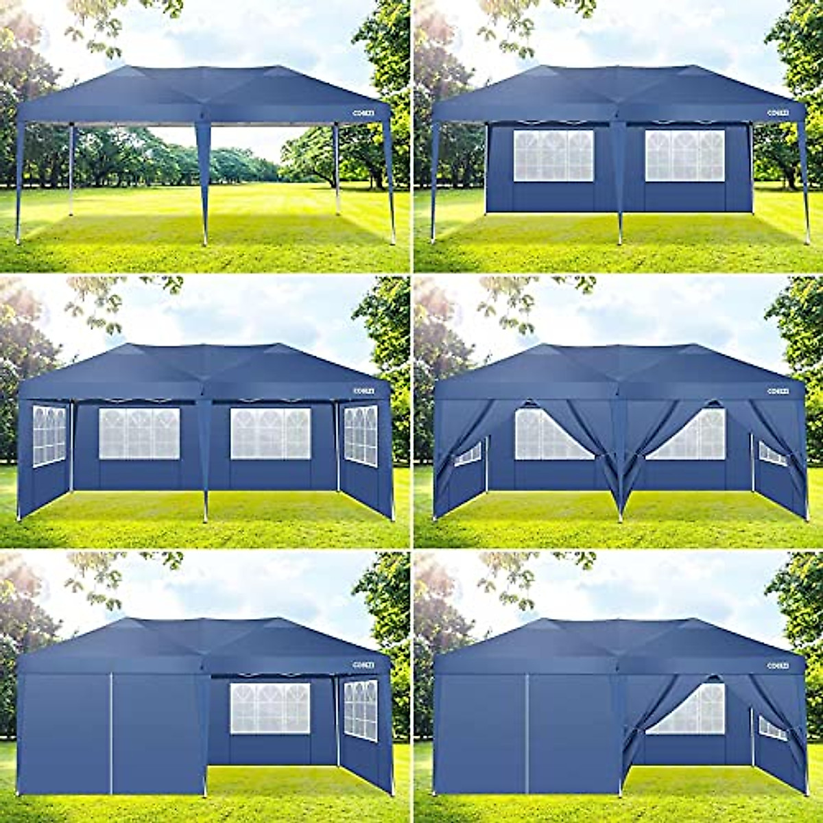 COBIZI Pop up Canopy Tent 10x20 Commercial Canopy Waterproof 10x20 Outdoor Gazebo Beach Camping Canopy with 6 Sidewalls Tent for Party with Carry Bag (Blue, 10'x20' with 6 Sides)