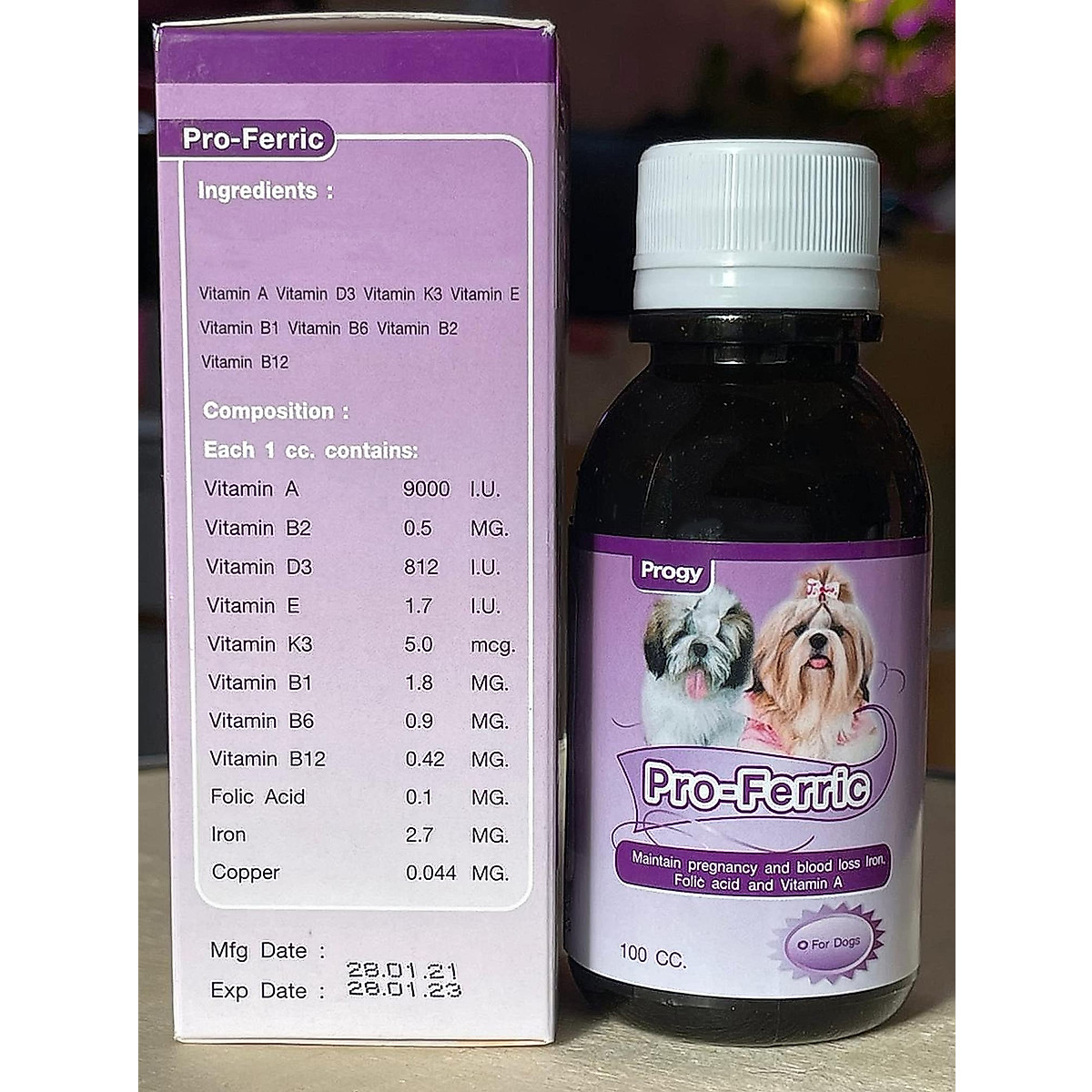 PRO-FERRIC 100 CC. Liquid Tonic Best Pet Booster Blood Support for Dogs Puppies Iron & Multi Vitamins Supplement Super Increasing Animal Immunity Energy & Power, Folic B6 B12 Promotes Red Blood Cell