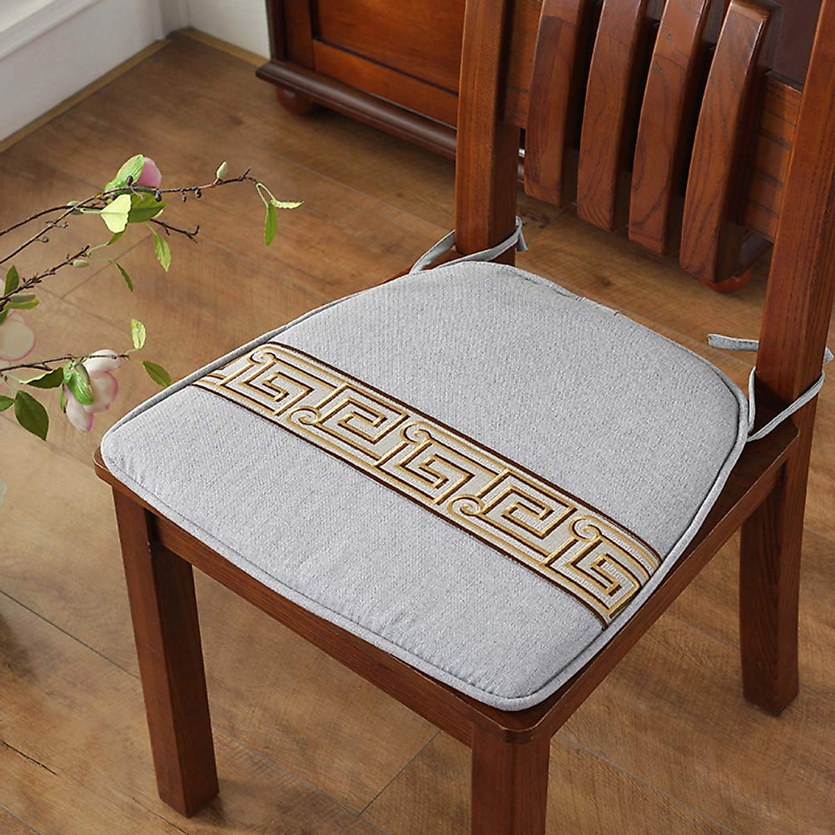 sofacover Chinese Style Dining Chair Pad Modern Retro Kitchen Chair Cushions Pads with Tie Embroidery Square Foam Kitchen Chair Pads Washable for Indoor Seat-b 40x45cm