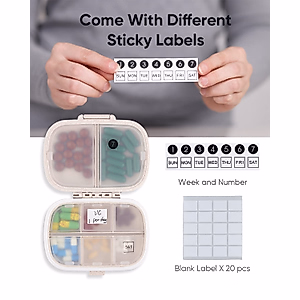 Holii Travel Pill Organizer, 8 Compartments Portable Pill Case, Daily Pill Box to Hold Vitamins, Small Pill Container for Pocket Purse Medicine Organizer（Khaki）