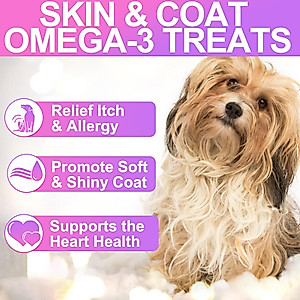 Omega Skin & Coat Soft Chew Supplements for Dogs, Skin Health Chews for Dogs, Allergy and Itch Relief - Skin and Coat Supplement, Reduce Shedding, Omega 3 Fish Oil, Healthy Soft Shiny Hair