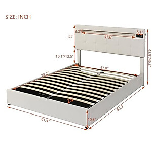 SIYSNKSI Modern Queen Size Upholstered Bed with LED Light and Integrated Bluetooth Audio System, Velvet Upholstered Platform Bed with Hydraulic Storage System and USB Port, Bedroom Furniture