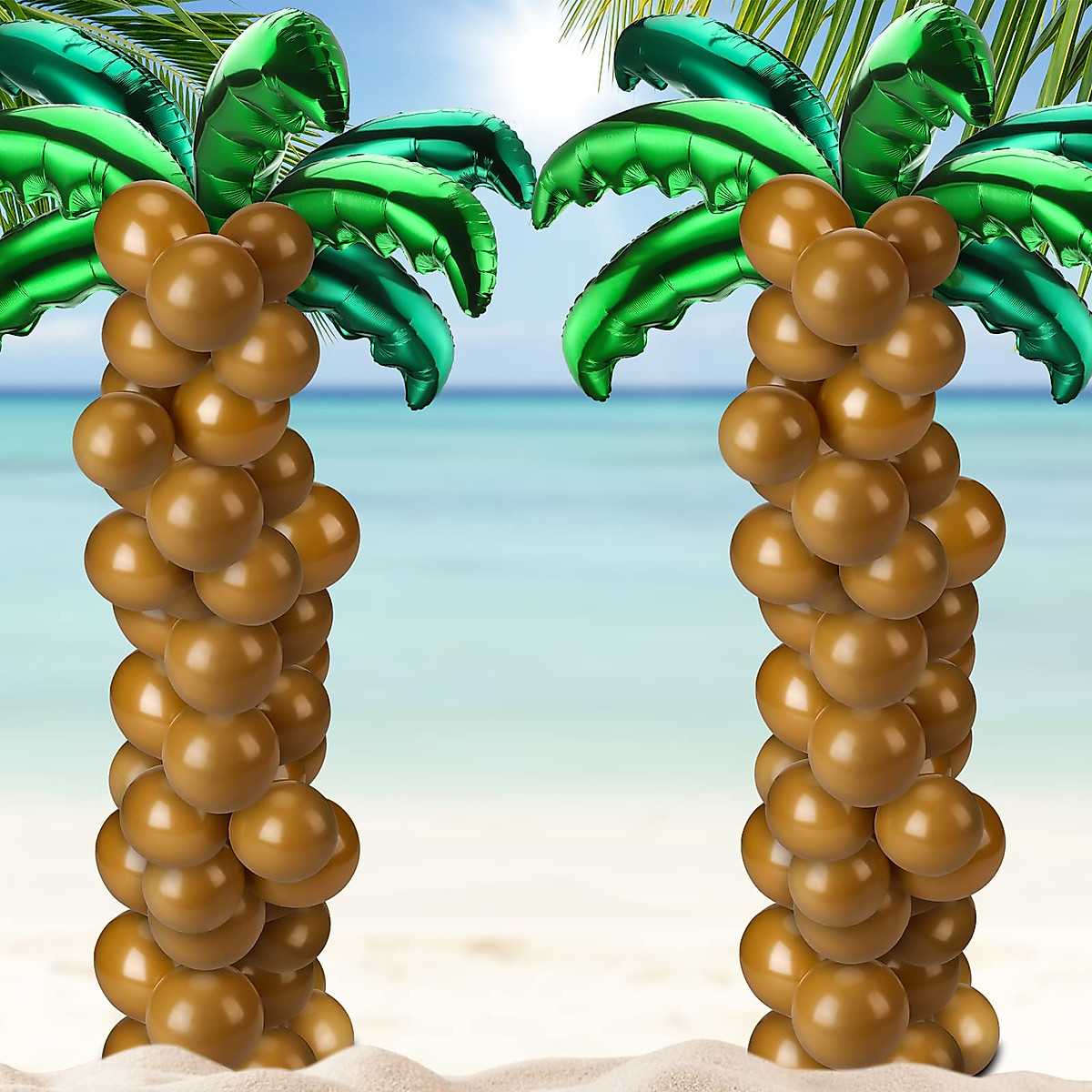 100 Pcs Palm Tree Leaves Balloons Coconut Balloons Set 10 Pcs Foil Green Coconut Tree Leaves Balloon 90 Pcs Brown Latex Balloons for Hawaii Luau Tropical Party Birthday Baby Shower (Stylish Color)