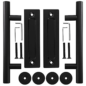 Peohud 2 Pack Sliding Barn Door Handle, Carbon Steel Pull and Flush Hardware Set, 12 Inch Heavy Duty Rustic Two-Side Design Door Hardware Set for Barn, Bedroom, Gate, Cabinet