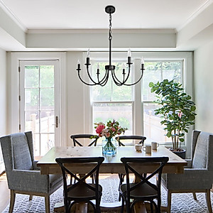 Rviezza 6-Light Farmhouse Chandelier, Black Chandeliers for Dining Room Lighting Fixtures Hanging, Classic Candle Ceiling Modern Chandeliers for Living Room, Foyer, Kitchen Island