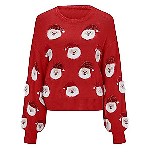 iLH Christmas Sweater for Women Cute Merry Xmas Santa Claus Holiday Cozy Knit Pullover Crewneck Sweatshirts Tops