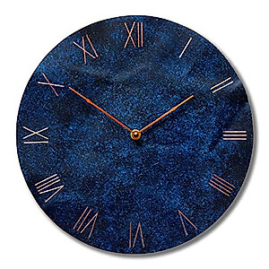 InTheTime 12-inch Bent Copper Wall Clock Blue Round Large Silent Non-Ticking Unique Handmade - 7th Wedding Anniversary Gift Idea Rustic Farmhouse Native American Southwest Home Kitchen Art Decor