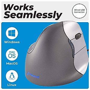 Evoluent VM4R Vertical Mouse 4 for Right Hand – Ergonomic Mouse Wired USB, Helps Reduce Carpal Tunnel, Adjustable Speed & Programmable Buttons, Vertical Ergonomic Wired Mouse, Gaming & Office Use