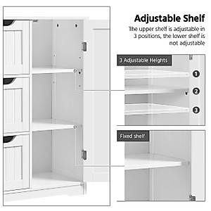 Yaheetech Bathroom Floor Storage Cabinet, Bathroom Freestanding Cabinet with 3 Large Drawers & Adjustable Shelf, 12 x 24 x 32 Inches, White