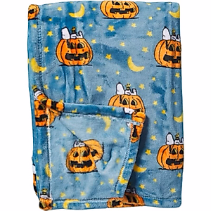 Berkshire Blanket & Home Co. Berkshire Home & Blanket Co. Peanuts Gang Snoopy Throw Blanket Featuring Snoopy with Woodstock Sleeping on a Jack-O-Lantern