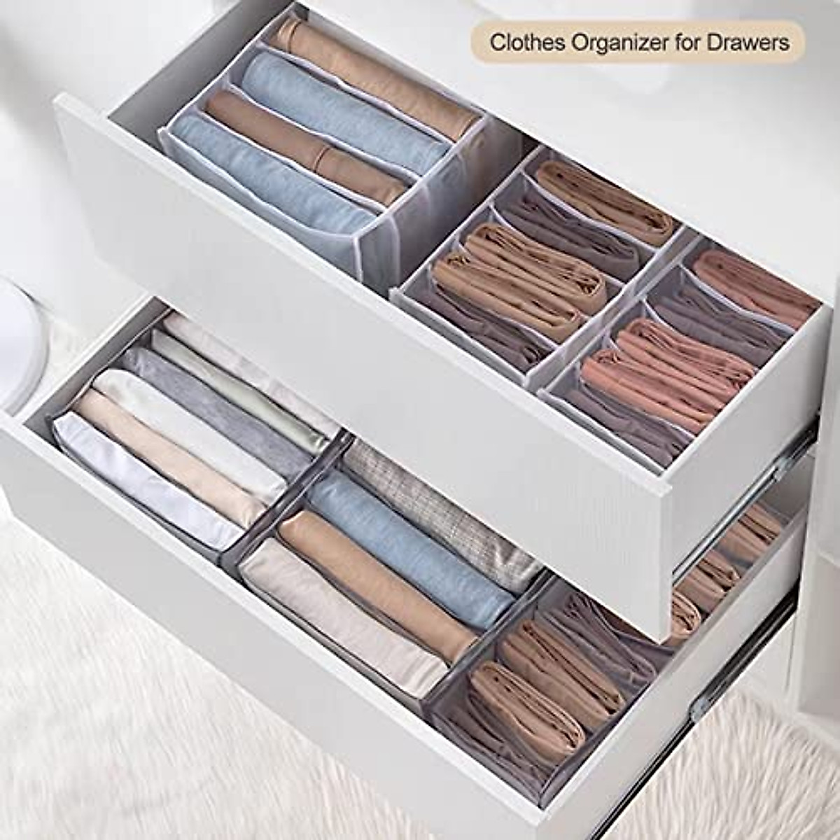 MJRASG 2 PCS Wardrobe Clothes Organizer for Folded Clothes 12 Grids Washable Wardrobe Clothes Storage Organizer for Closet and Drawers, white