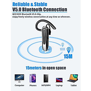 Link Dream Bluetooth Earpiece Wireless CVC8.0 Headset for Cell Phone Dual Mic Noise Canceling Handsfree Phone Earpiece with Mute 20Hrs Talk Time 180 Days Standby for iPhone Android Home Office Driving