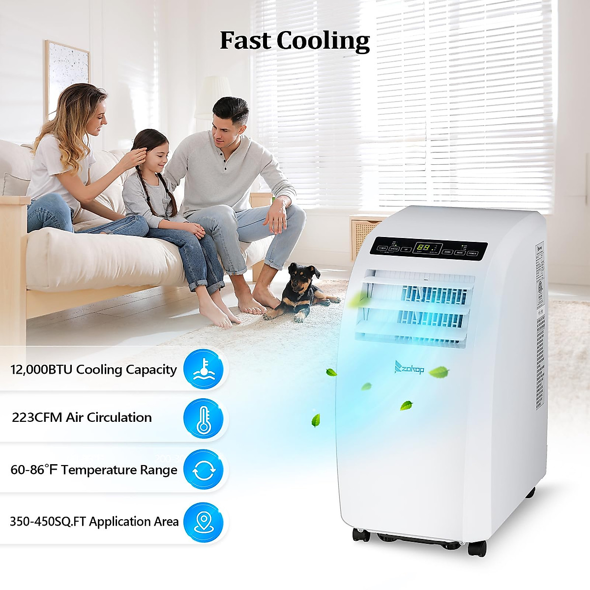 ROVSUN WiFi Enabled 12000 BTU 3-in-1 Portable Air Conditioner, Cooler, Dehumidifier, Fan, Powerful Room Mobile AC Unit with Remote/APP Control, Rolling Wheels & Easy Installation Kit