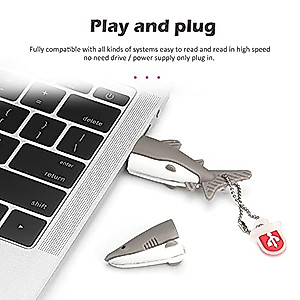 USB Flash Drive 64GB Cute Grey Shark Shaped USB Drive Thumb Drives USB 2.0 Memory Stick for External Data Storage