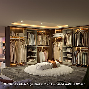 Armocity 96'' Closet System, 8FT Walk In Closet Organizer with 3 Shelving Towers, Heavy Duty Bedroom Wardrobe with 5 Shelves, Wall Mounted Clothes Rack (Can Be Cut To Fit), 96"L x16"W x75"H, White Oak