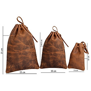 Leather Drawstring Pouch multipurpose Medieval coin waist bag (Vintage Brown, 21 cm x 15 cm)