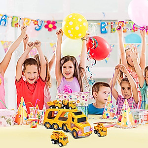 Construction Truck Toys Set for 1 2 3 4 Years Old Toddlers Kids Boys and Girls, Car Carrier Vehicle Set Toy with Sound and Light, Vehicles Transport Truck Carrier Toy, Crane Mixer Dump Excavator Toy