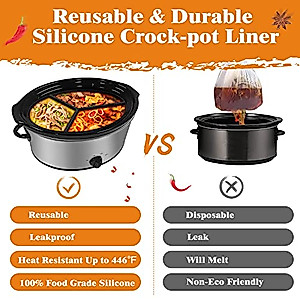 Slow Cooker Divider Liner Fit Crockpot 7-8 Quart,Reusable Silicone Liners for 7-8 QT Oval Crock Pots,Food-Grade Cooking Dividers Inserts,Eco-Friendly Alternative to Disposable Liners - Black