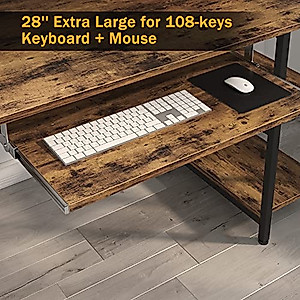 55" Computer Desk with Power Outlet & USB Ports, Reversible Desk with Hutch Shelves Keyboard Tray Monitor Shelf, Home Office Desk Gaming Desk, Study Writing Workstation, Easy Assembly, Rustic Brown